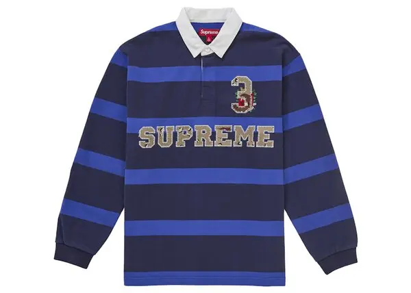 Supreme ラガーシャツ M ネイビー/ホワイト　rugby shirt Supreme Stripe Rugby Shirt - Navy Blue | Editorialist